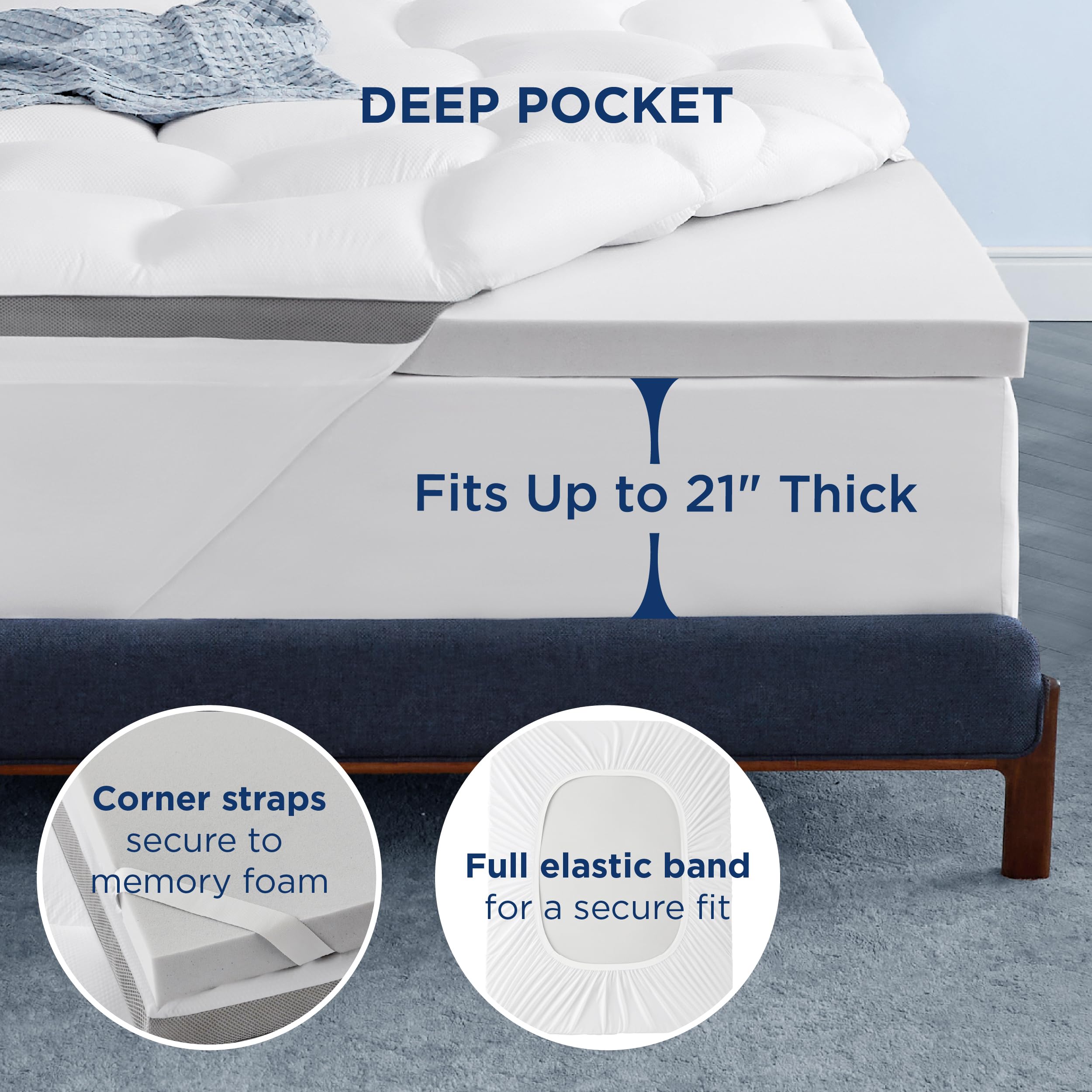 Bedsure 4.5 Inch Memory Foam Mattress Topper Queen Size, Dual Layer 2.5 Inch Gel Memory Foam & 2 Inch Waterproof Pillow Top Cooling Mattress Pad, Deep Pocket Fits 8"-21" Mattresses, Medium Support