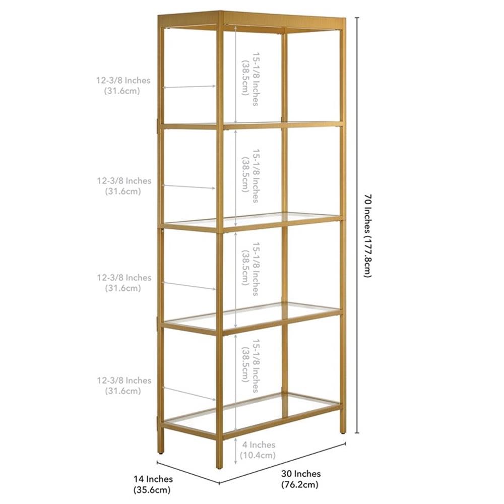 Henn&Hart 30" Wide Rectangular Bookcase in Brass, for Home Office, Living Room