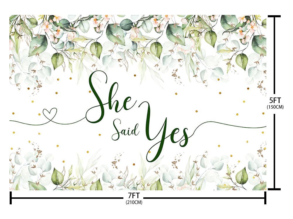 Sendy 7x5ft Bridal Shower Backdrop She Said Yes Greenery Eucalyptus Leaf Party Decorations Supplies Gold Glitter Wedding Bride to Be Engagement Photography Background Banner Cake Table Photo Props