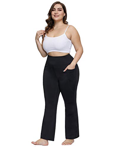 Hanna Nikole Women's Plus Size Bootcut Yoga Pants with Pockets High Waist Tummy Control 24W Black