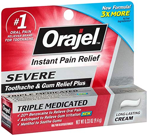 Orajel 4X for Toothache & Gum Pain: Severe Cream Tube 0.33oz- From #1 Oral Pain Relief Brand