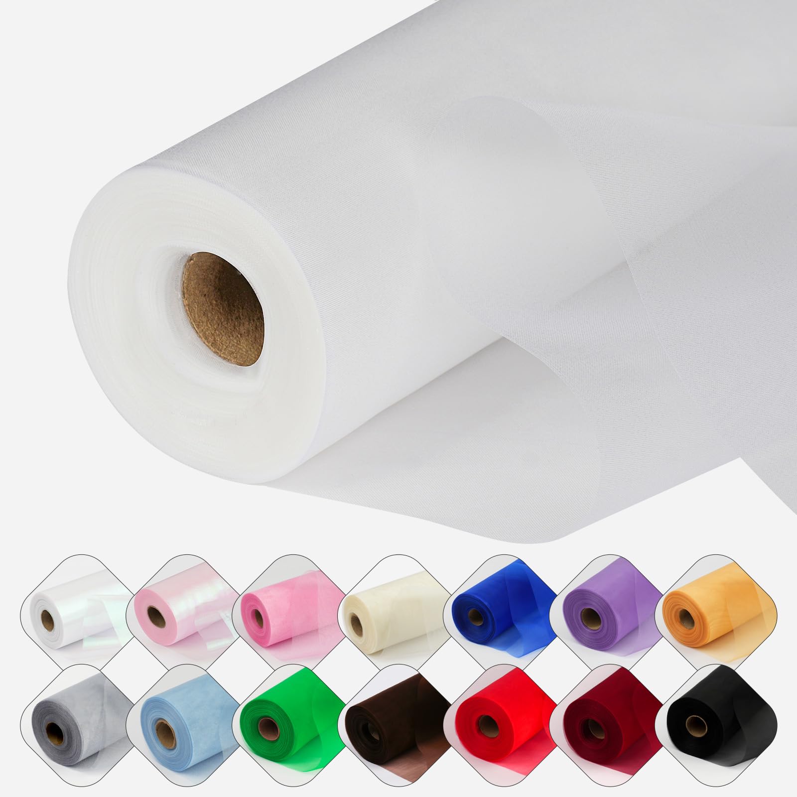 ICOSHOW Crystal Organza Fabric Tulle 11 Inch by 50 Yards Sheer Tulle Rolls for DIY Craft Wedding Party Baby Shower Decor Gift Wrapping Party Supplies (White)