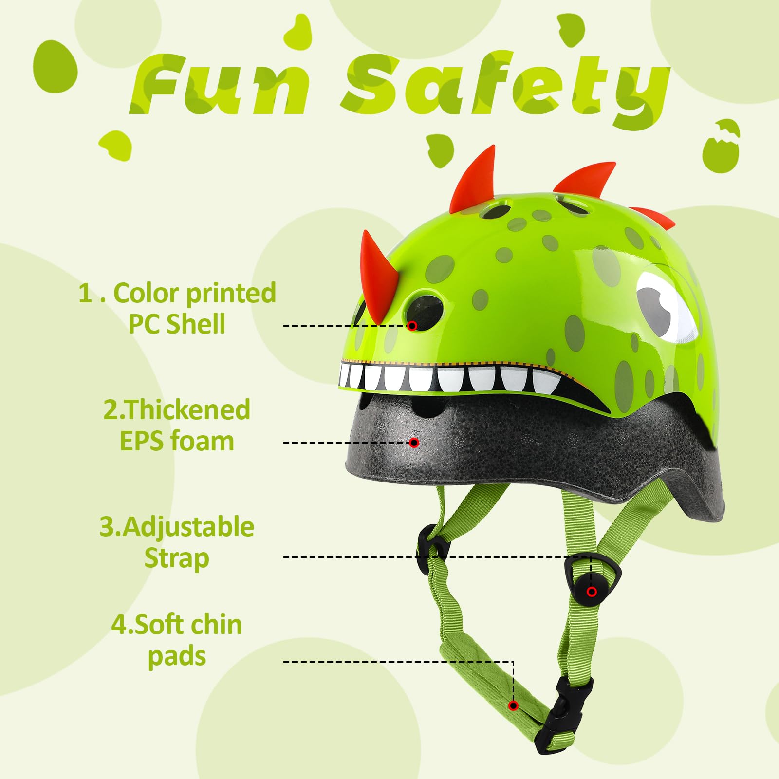 Atphfety Toddler Kids Bike Helmet,Adjustable and Multi-Sport for Bicycle Scooter Skate,2 Sizes,from Toddler to Youth (Green Dinosaur)