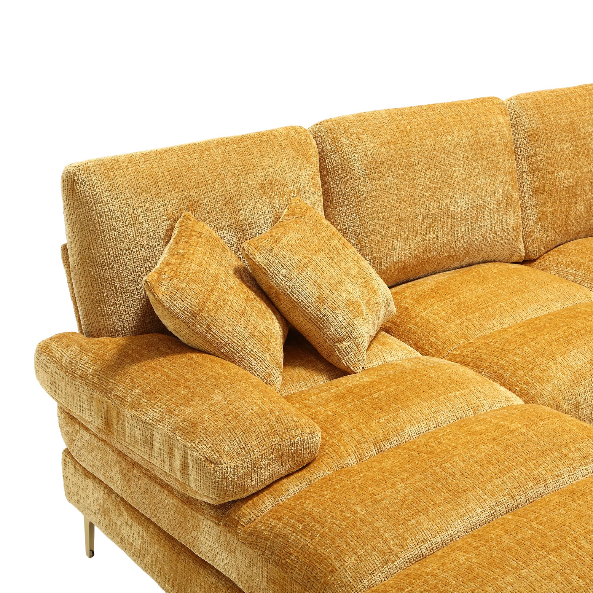 LUCKHAO Modern Large Sectional Sofa with 2 Chaises Lounges, U-Shaped Sectional Couch, Metal Legs, Comfy Deep 4 Seats Upholstered Living Room Furniture(Yellow)