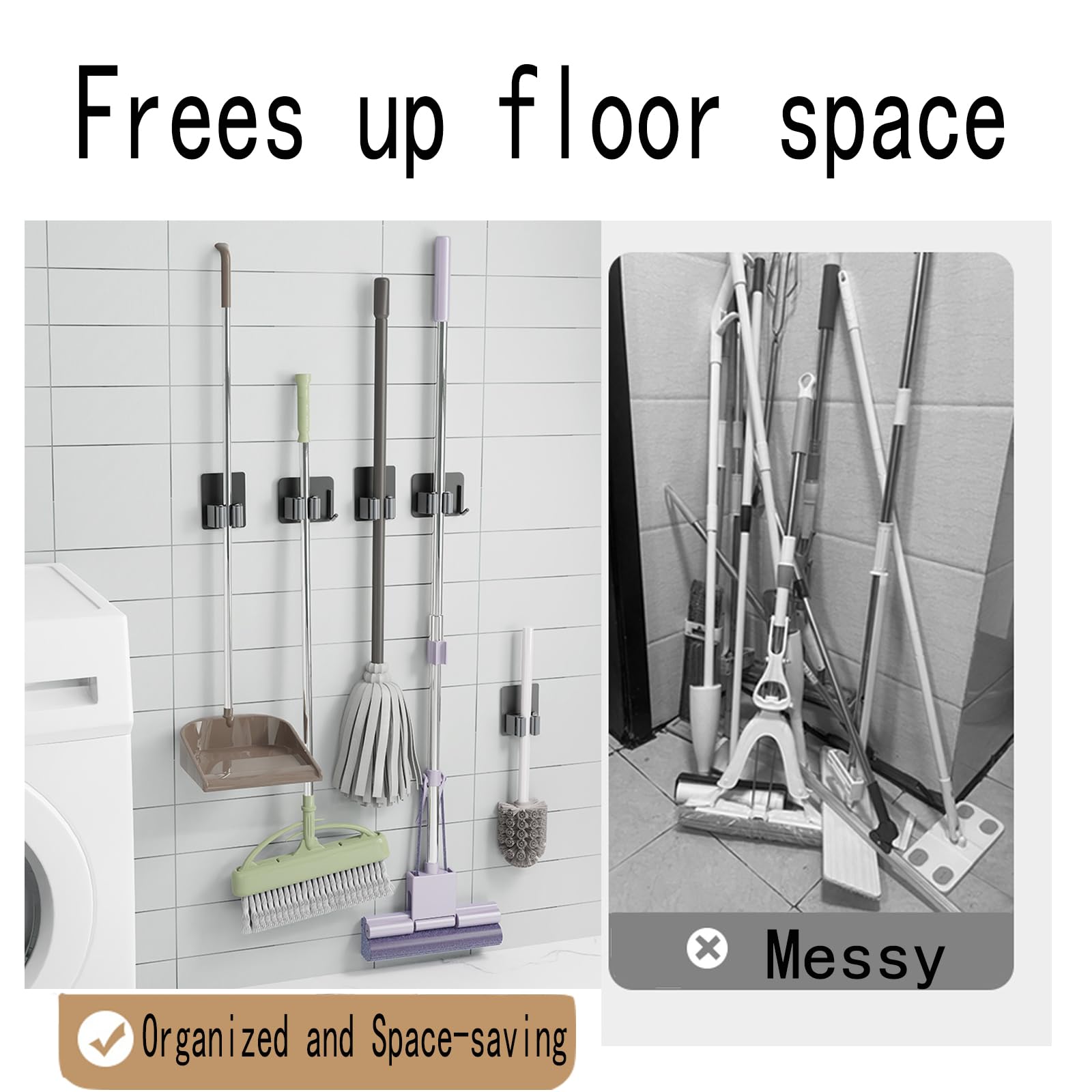 Broom Holder Wall Mount 25 Pack Broom and Mop Organizer Wall Hanging Clamp Clip Hanger Stainless Steel Gripper Mounted Utility Rack with Installation Screws Self Adhesive for Shovel Handle Black