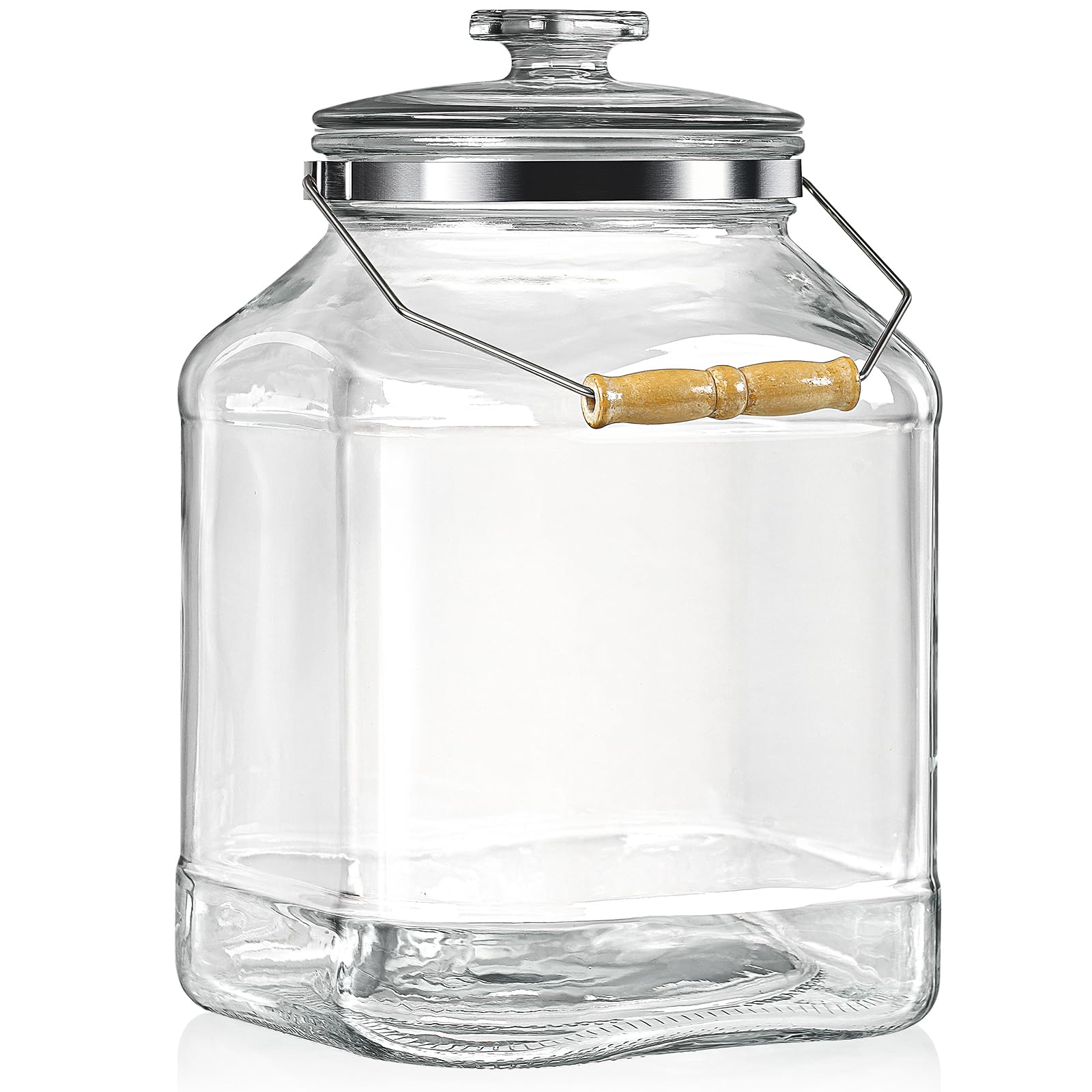 Daitouge 2.5 Gallon Glass Jar with Lids, 5.5" Opening Heavy Large Glass Storage Jars with Handle, Extra Big Glass Container for Kitchen Organization