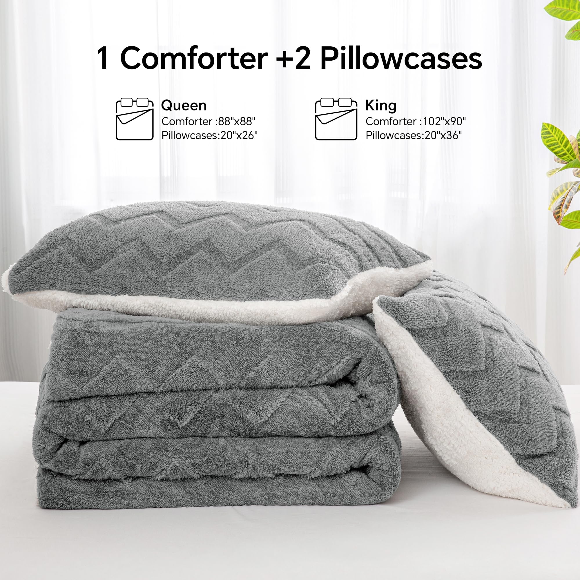 BEDELITE Fluffy Twin Comforter Set - Super Soft Sherpa Grey Comforter for Twin Size Bed, Luxury Warm Bedding Set for Winter, Fuzzy Bed Set 2 piece (1 Comforter, 1 Pillowcase)