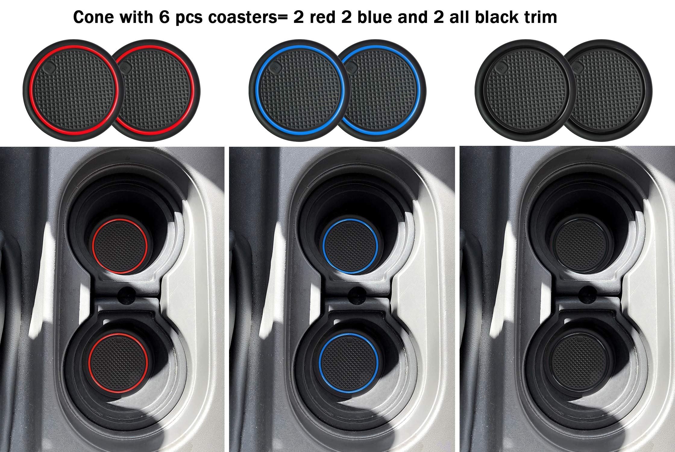 Auovo 2 Pcs Cup Holder Inserts Replacement for Frontier 2005-2019 Xterra 05-15 Pathfinder 05-12 Replace 96975-EA000 96975-ZS00A(with 3 Pairs of TPE Coasters in red Blue All Black)