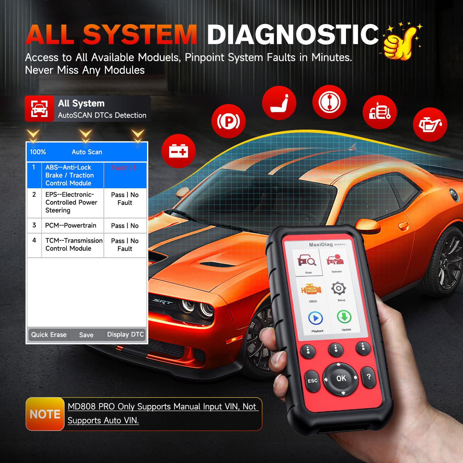 Autel MaxiDiag MD808 Pro OBD2 Scanner: Level-up of MD808 MD806 MD802, All System Diagnostic Tool, 7 Reset Service Oil/EPB/SAS/BMS/Throttle, Full 12 OBDII Modes, AutoScan Live Data Lifetime Free Update