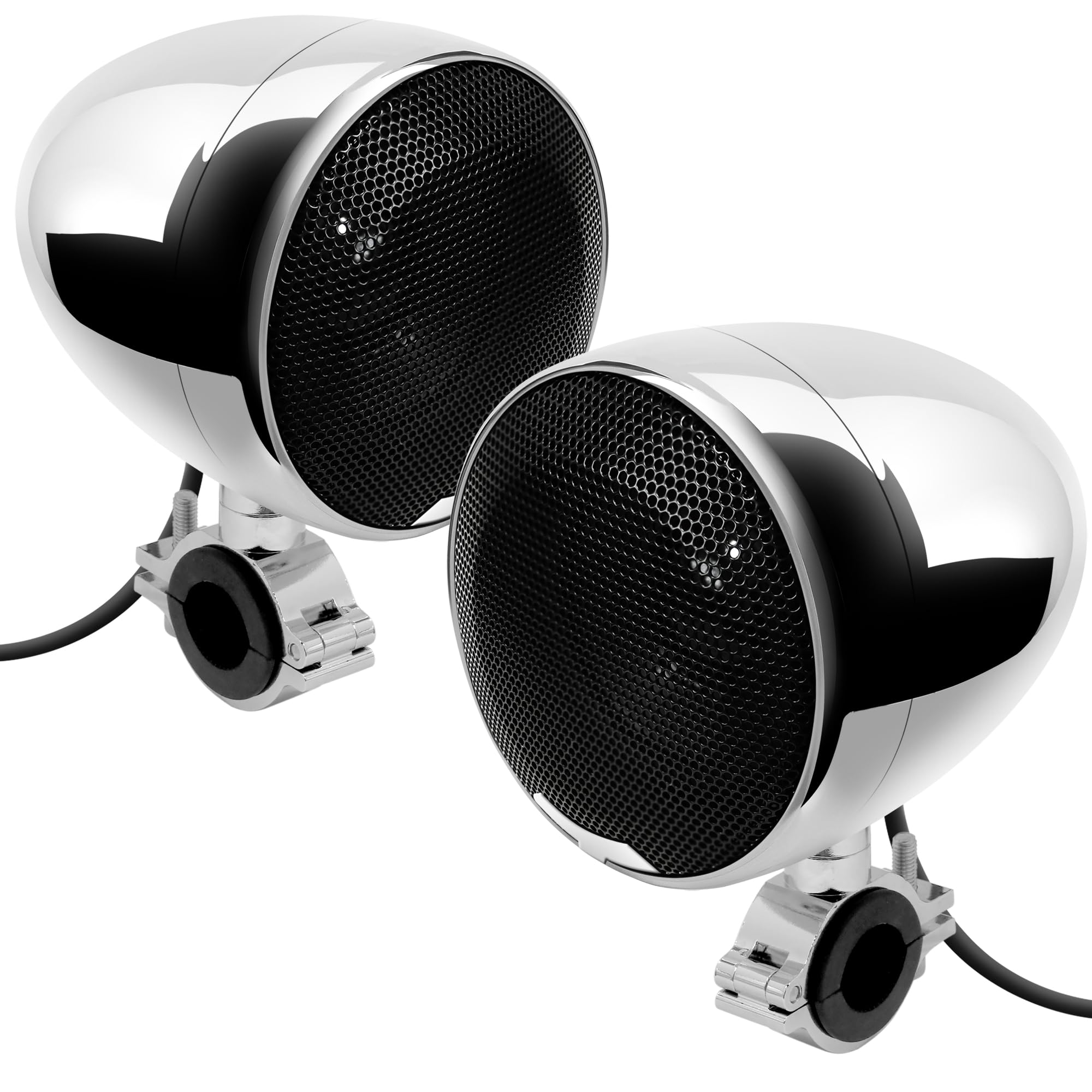 GoHawk AN4-X All-in-One Built-in Amplifier 4.5" Full Range Waterproof Bluetooth Motorcycle Stereo Speakers Audio Amp System, 1 to 1-1/4" Ape-Hanger Handlebar Harley Custom Touring Cruiser Chrome