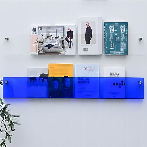 KWOKING Scandinavian Floating Bookcase Acrylic Closed Back Bookshelf Transparent Acrylic Bookshelf Book Storage Rack Wall Newspaper Picture Album Book Rack Display Stand Blue 31.5" L x 2" W x 5.9" H