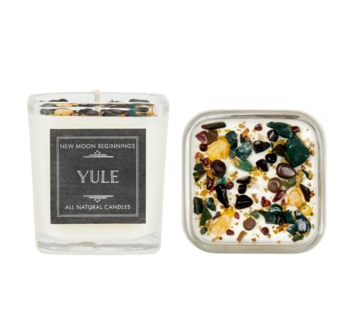 Yule Candle by New Moon Beginnings - Winter Holiday Candles - Herb & Crystal Candles - Soy Candle - Winter Solstice Candles