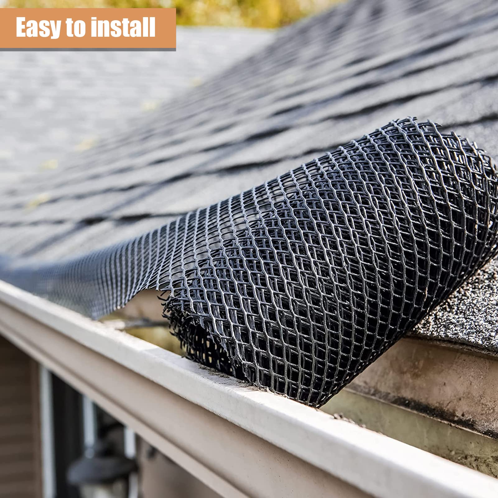 Aoibrloy Plastic Gutter Guard with 20 Clip Hooks, Black Leaf Gutter Guard Mesh for Blocking Leaves, Twigs, 7inch x 50Ft