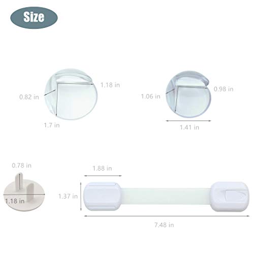 Baby Cabinet Locks Set, GIDIBII 6 Child Safety Locks + 10 Outlet Plug Covers + 8 Corner Guards, No Tools or Drilling for Drawers, Toilet, Fridge 24 Pcs Safety Kit