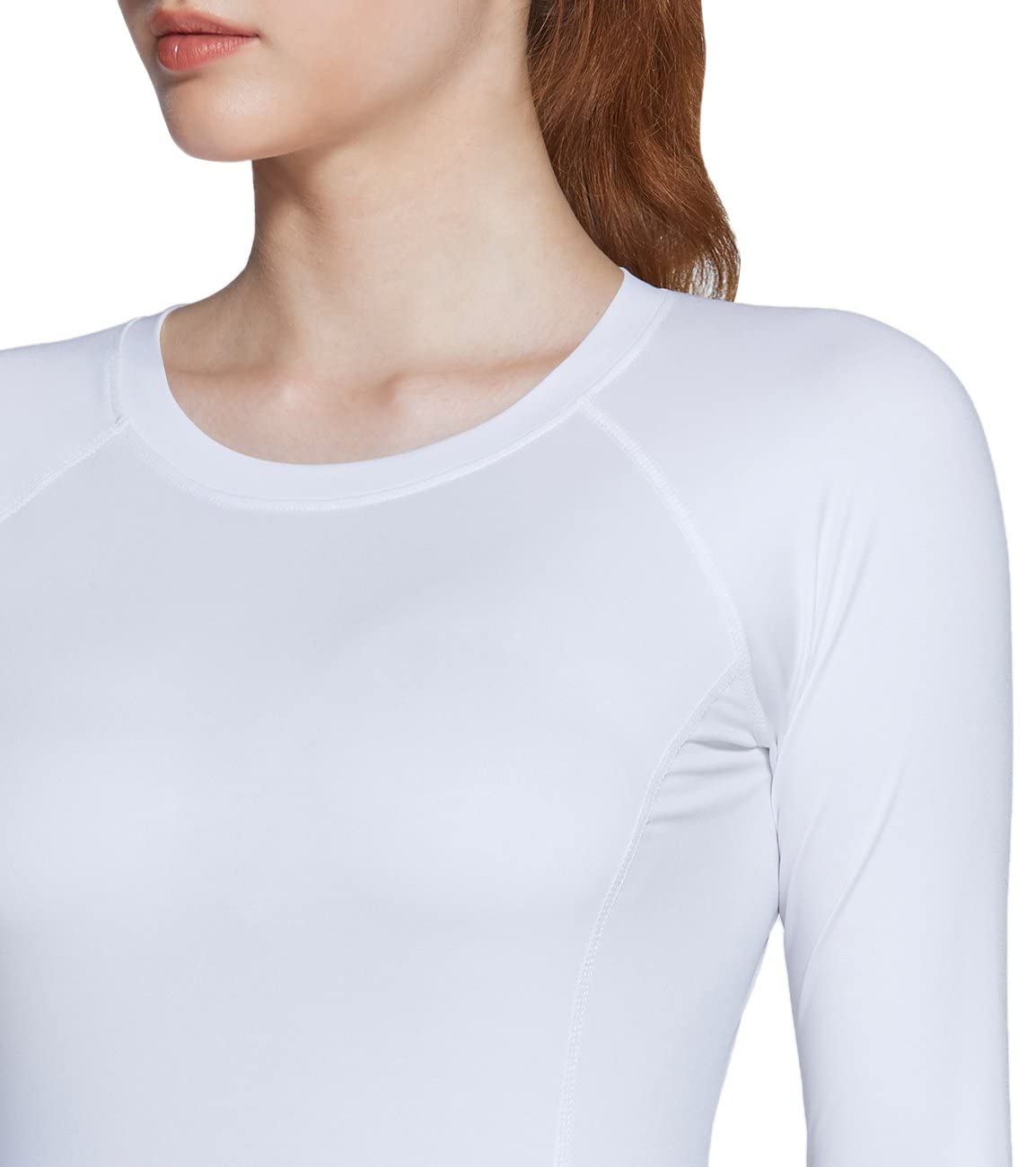 ATHLIO Women's Sports Compression Shirt, Cool Dry Fit Long Sleeve Workout Tops, Athletic Exercise Gym Yoga Shirts, 2pack White/White, X-Small