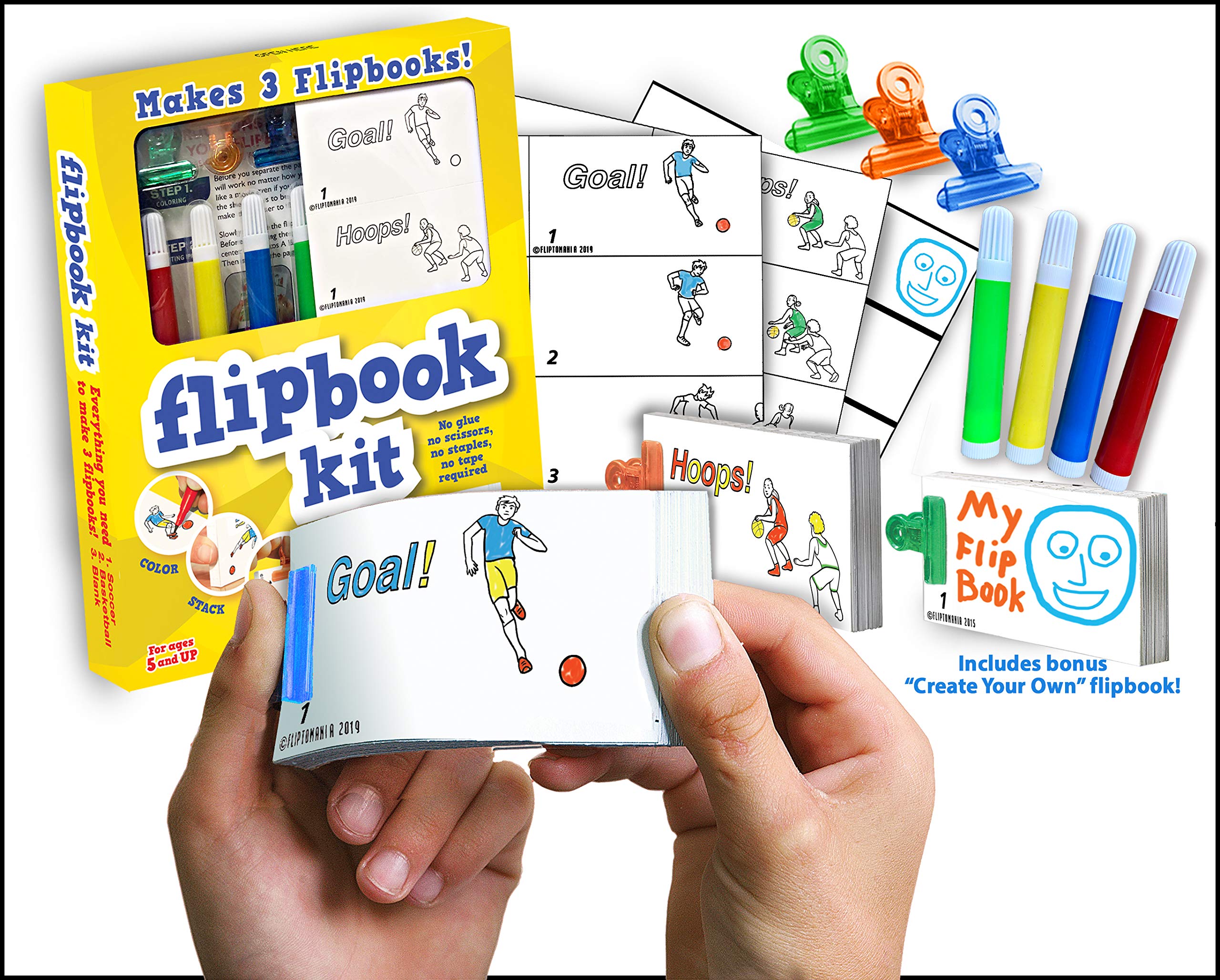 Fliptomania Make Your Own Flipbook Kit: Basketball and Soccer - Paper Stop Motion Animation Kit : Creative Flip Book Kit for Kids 6-12 and Creative Animation Artists
