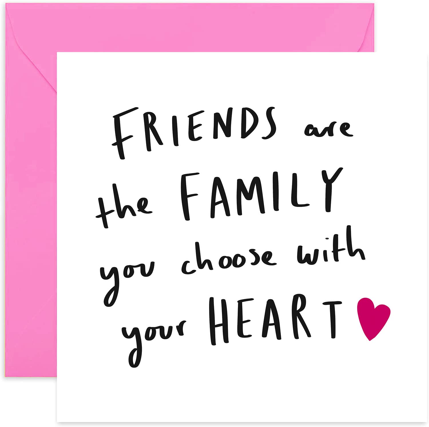 Old English Co. Friends are Family Card - Heartfelt Hand-lettered Friendship Card for Special Person | BFF Birthday card For Men and Women | Blank Inside & Envelope Included