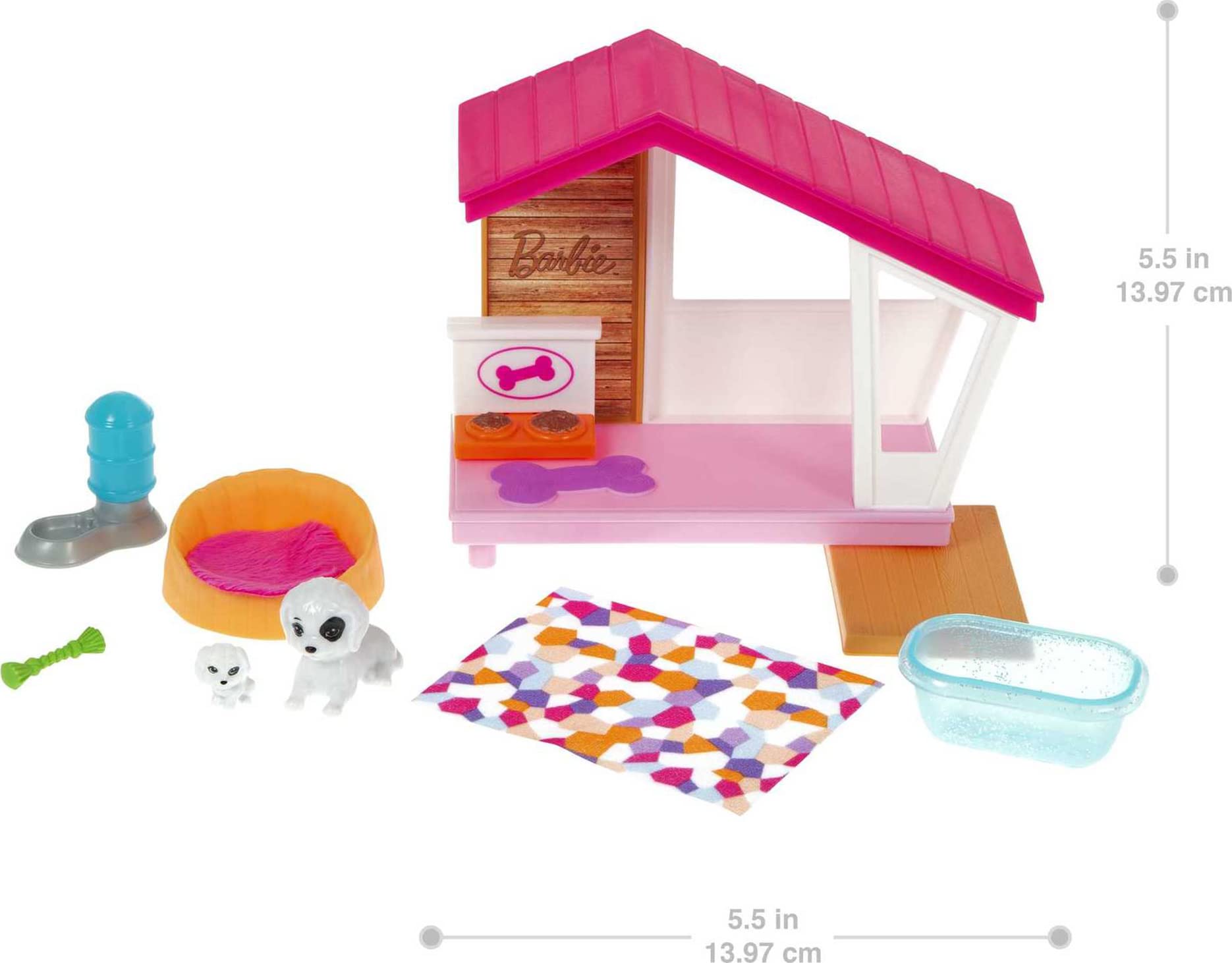 Barbie Mini Playset with 2 Pet Puppies, Doghouse and Pet Accessories, Gift for 3 to 7 Year Olds