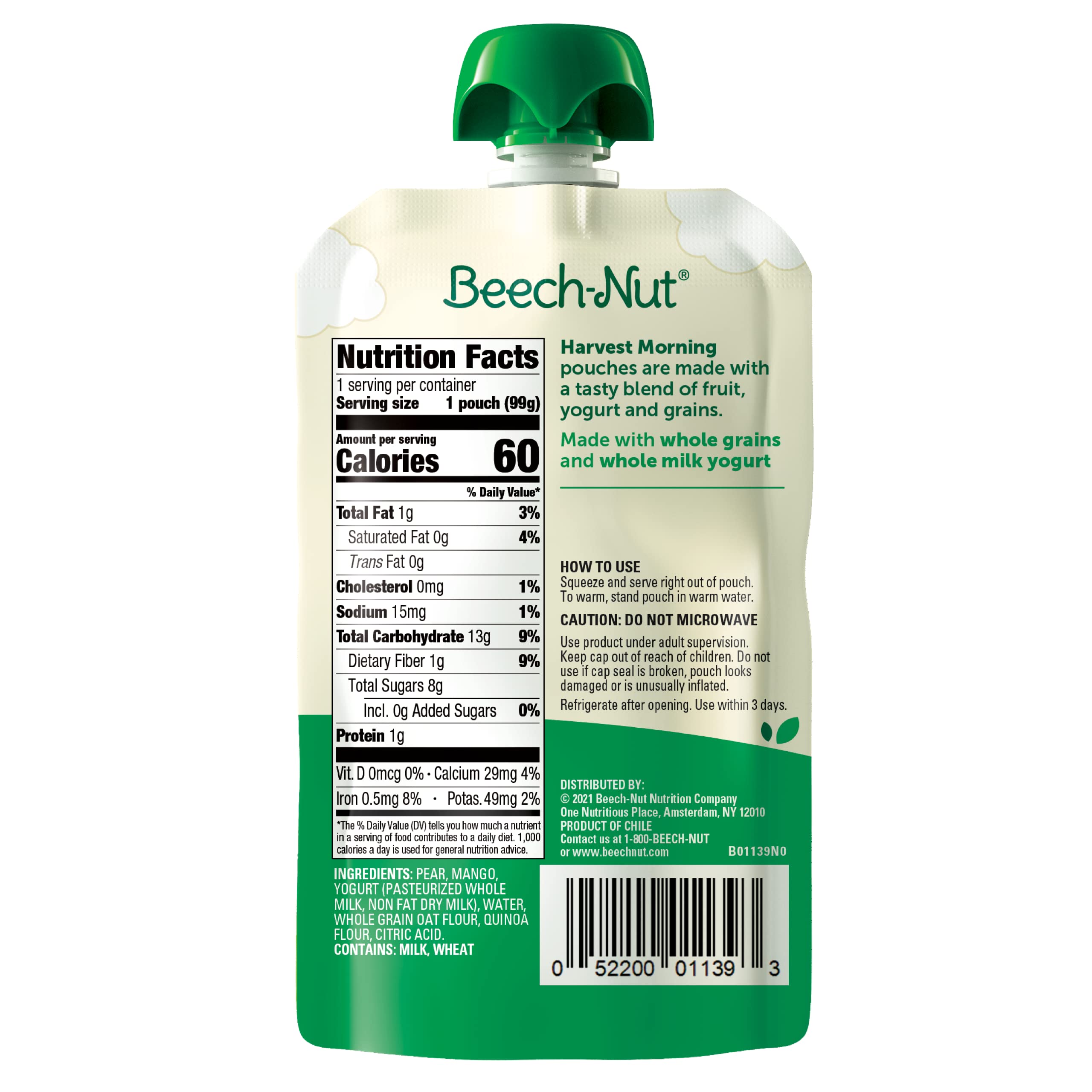Beech-Nut Toddler Food Breakfast Pouches, Pear Mango with Yogurt & Granola Puree, 3.5 oz (18 Pack)