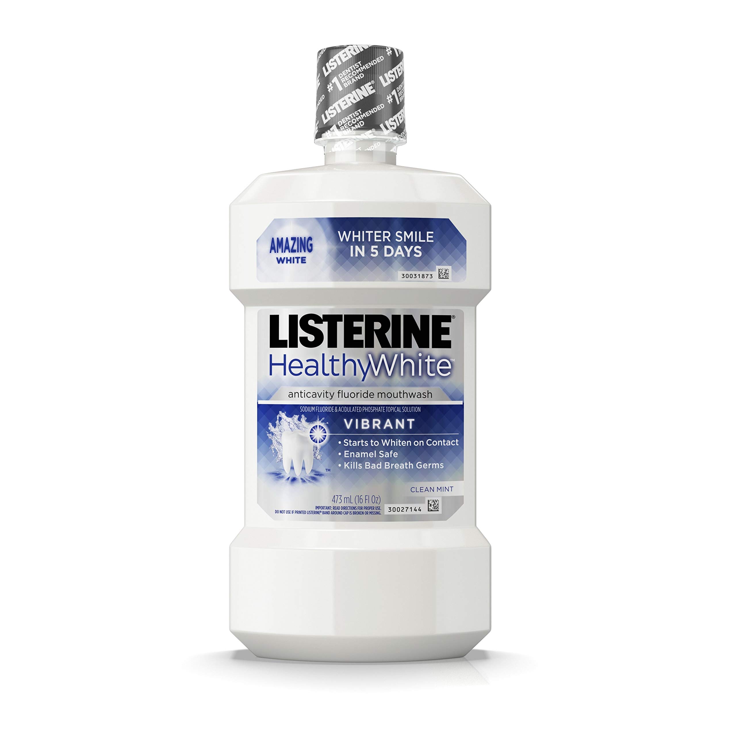 Listerine Healthy White Vibrant Multi-Action Fluoride Mouth Rinse, Foaming Anticavity Mouthwash for Whitening Teeth and Fighting Bad Breath, 16 fl. oz