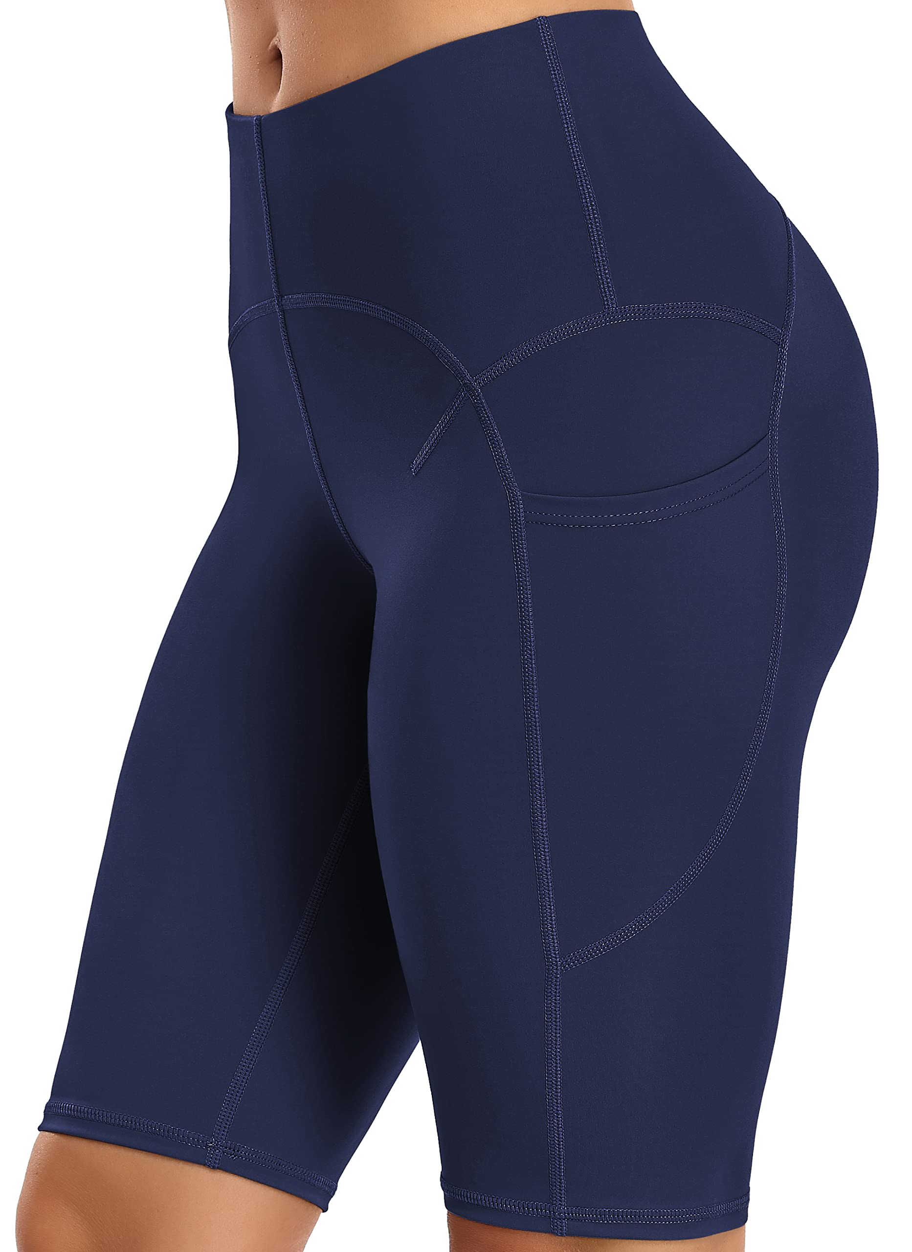 ATTRACO Biker Shorts with Pockets for Women High Waisted Tummy Control Workout Tights Shorts Blue