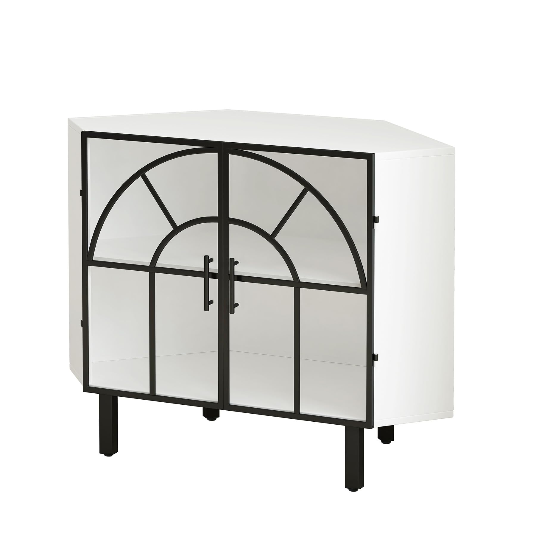 CuisinSmart Corner Cabinet 37.40 inch Corner Table Sideboard Cabinet with 2 Doors and 2-Tier Shelves Free-Standing Metal Frame Storage Shelf Organizer for Living Room Kitchen Bedroom Bathroom White