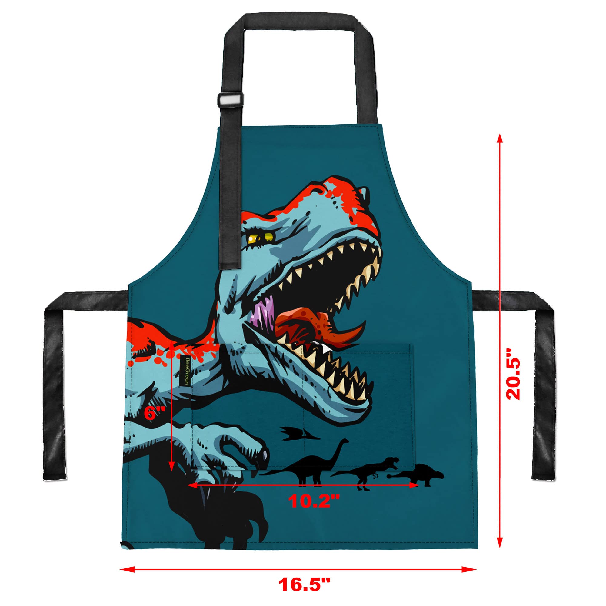 BeeGreen Kids Apron 2 Pack Cooking Aprons with Adjustable Strap Kids Kitchen Aprons with Front Pocket for Girls Toddler Painting Baking Artist Washable Foldable Lightweight (Dinosaurs+Space Planets)