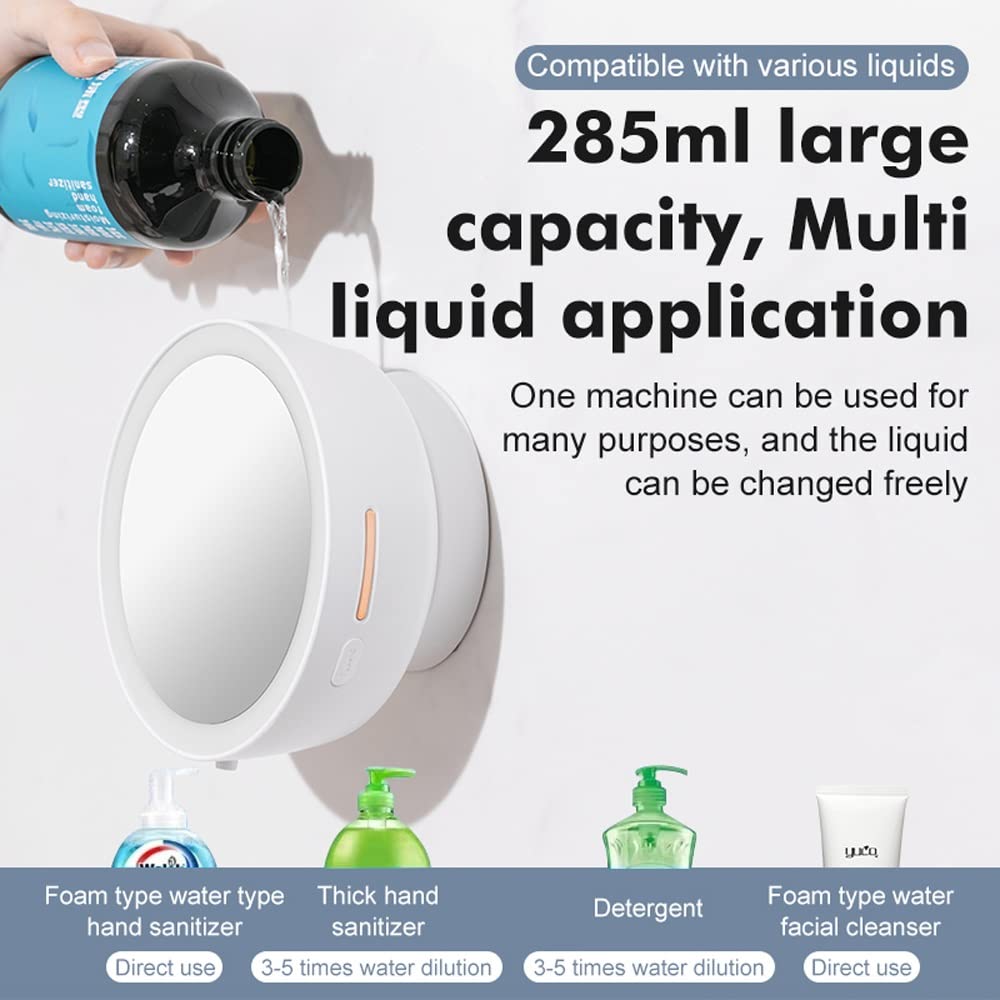 AVLUZ Soap Dispenser, Wall-Mounted Soap Dispenser, Creative Liquid Foam Soap Dispensers, HD Magnifying Glass LED Fill Light Temperature Display (Color : Pink)