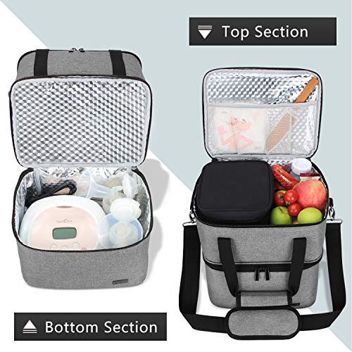 Luxja Breast Pump Bag with 2 Insulated Compartments for Breast Pump and Cooler Bag, Pumping Bag for Working Mothers (Fits Most Major Breast Pump), Gray