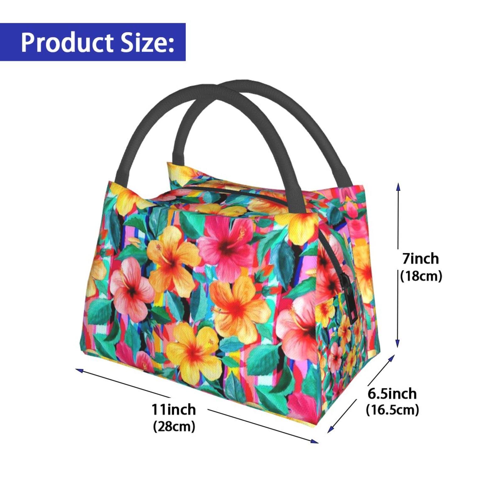 ASYG Hawaii Lunch Bag, Hawaii Tropical Floral Tote Meal Bag Lunch Holder Flower Bag for Work Outdoor Picnic