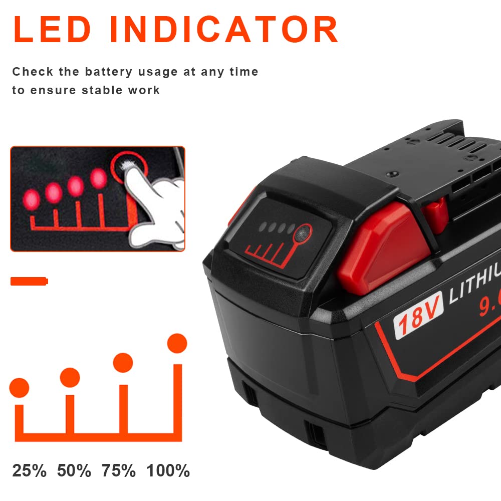 Cukect 9.0Ah 18V Replace for Milwaukee M18 Battery Compatible with 48-11-1850 48-11-1860 48-11-1845 48-11-1828 Cordless Power Tools Lithium Battery
