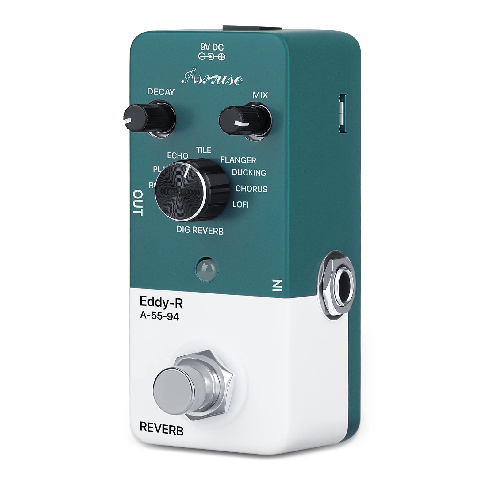 Asmuse Mini Reverb Guitar Pedal, Stereo Digital Effects Small Pedal, 9 Reverb Effects - Hall, Room, Plate, Echo, Tile, Flanger, Ducking, Chorus, Lofi, True Bypass, USB or 9V Power Supply
