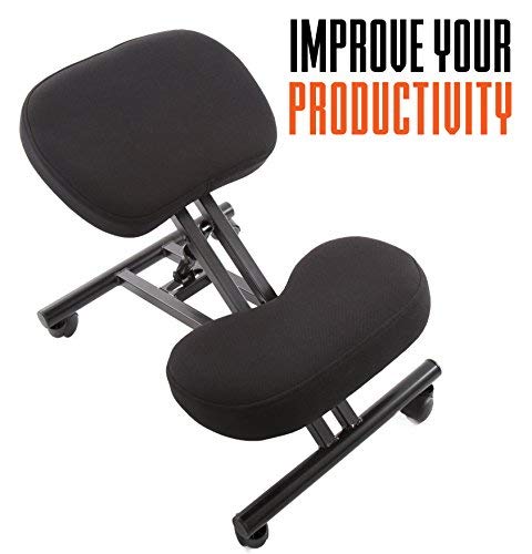 Posture Pro Ergonomic Kneeling Chair with Wheels | Fully Adjustable Mobile Office Seating | Improve Posture & Relieve Back Pain | Easy Assembly | Kneeling Desk Chair for Home, Office & School (Black)
