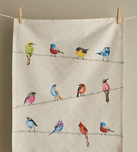 Maison d' Hermine Birdies On Wire 100% Cotton Set of 2 Multi-Purpose Kitchen Soft Absorbent Dish Towels | Tea , Bar Towels (20 Inch by 27.50 Inch)