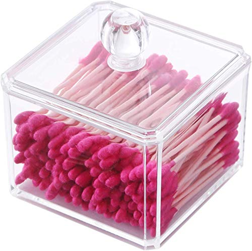 PuTwo Makeup Organizer Bathroom Storage Cotton Buds Dispenzer Cotton Swabs Holder with Lid - Square