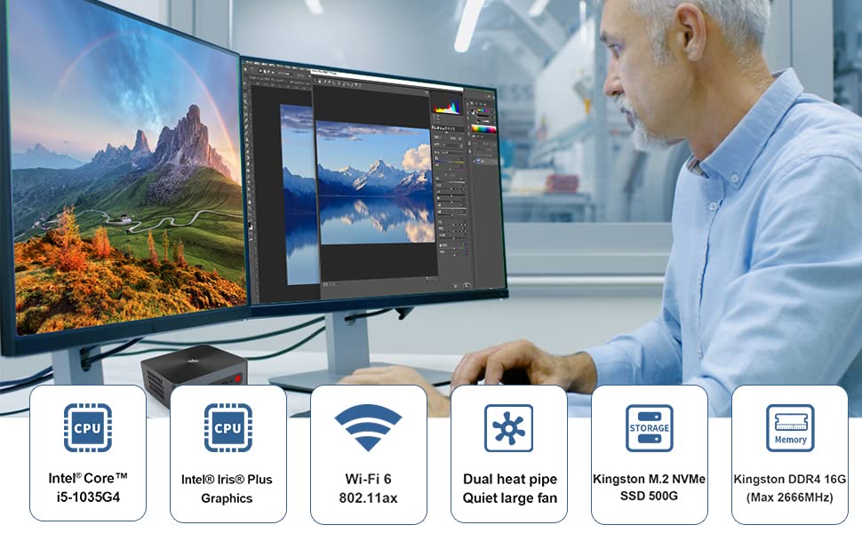Beelink Mini PC 10th gen Intel i5-1035G4 up to 3.70GHz 4C/8T,Mini Desktop Computers 16GB DDR4 RAM/500GB M.2 2280 NVME SSD,Triple Display,4K HD,WiFi 6,BT5.0,Mini Computers That Supports 2.5-inch HDD