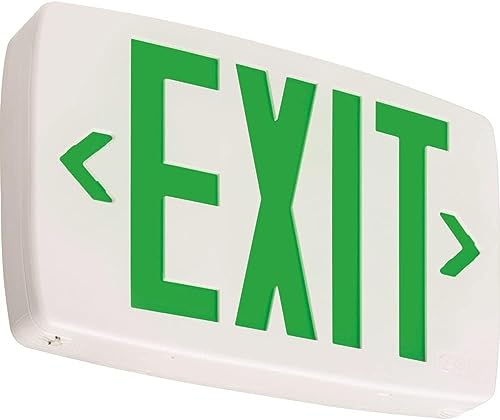 Lithonia Lighting LQM S W 3 G 120/277 EL N M6 Quantum Thermoplastic LED Emergency Exit Sign with Stencil-Faced White Housing and Green Letters with Nickel Cadium battery