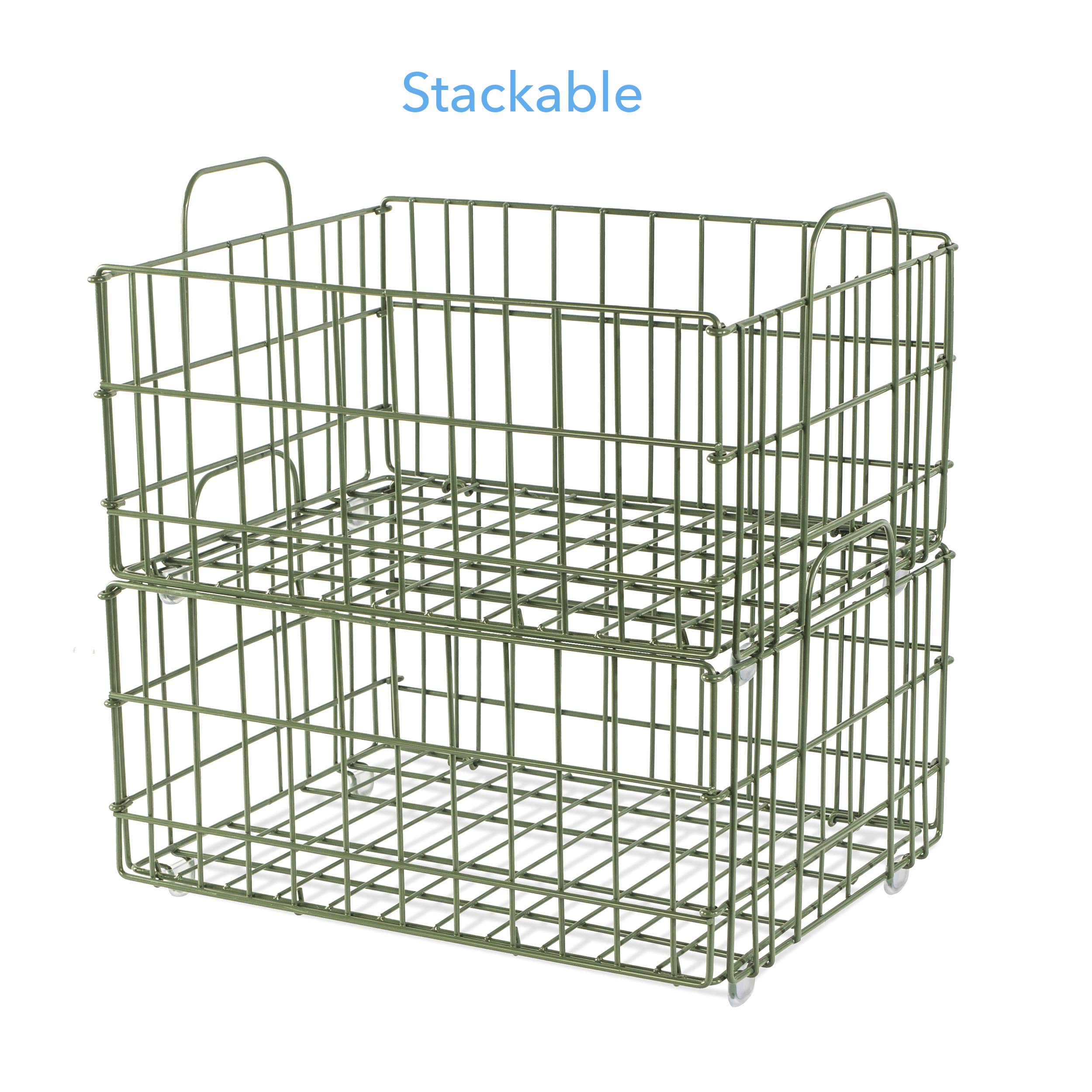 Atlantic Tabletop Wire Storage Basket, Heavy-Gauge Powder-Coated Metal Wire Construction, Stackable for Easy Expansion, Collapsible & Foldable, Non-Slip Feet, Plastic Liner, PN 23308042 – Green