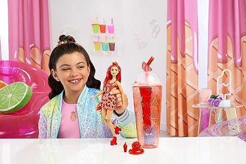 Barbie Pop Reveal Doll & Accessories, Watermelon Crush Scent with Red Hair, 8 Surprises Include Slime & Squishy Puppy