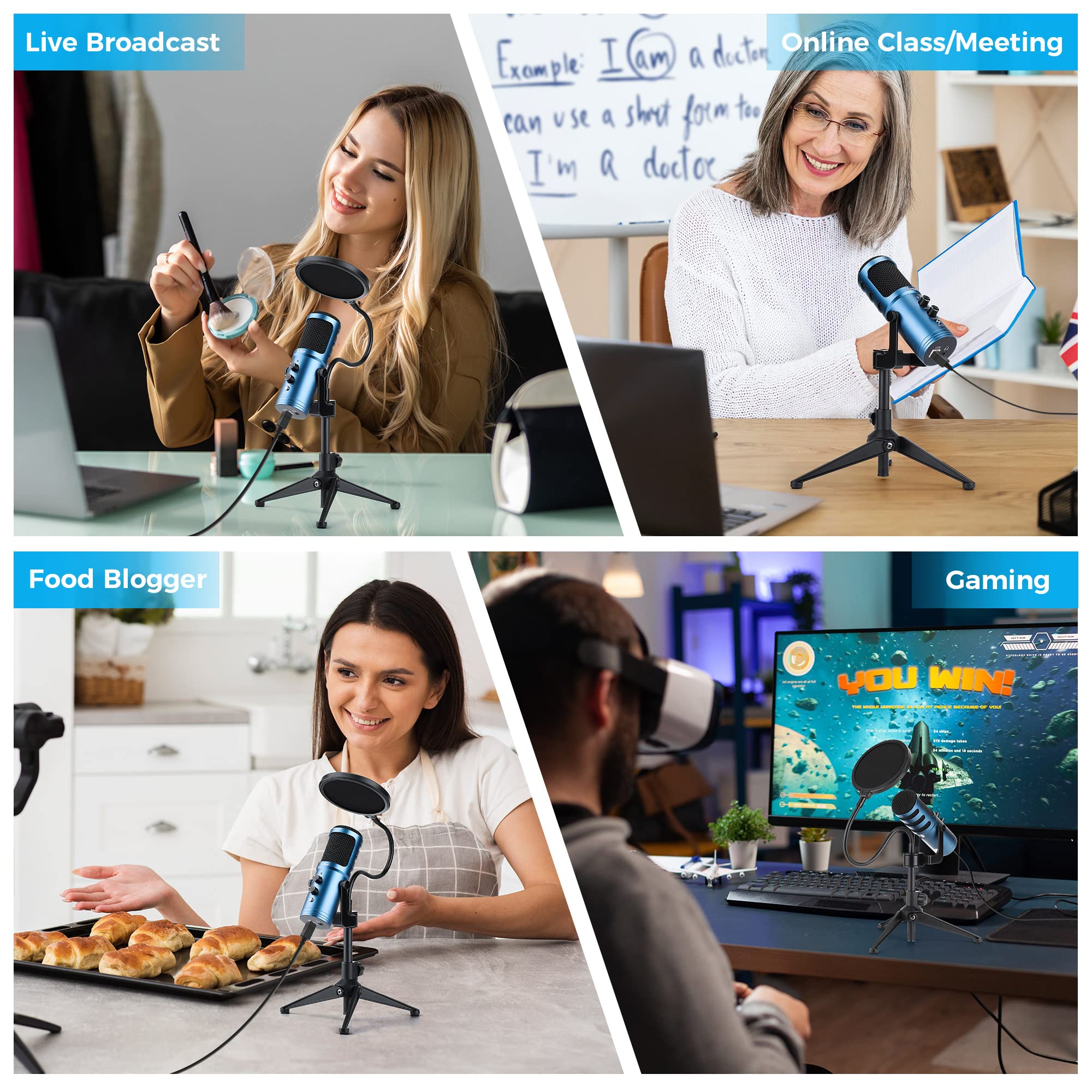 Asmuse USB Microphone Kit, Condenser Microphone with Tripod Stand, 192kHz/24bit Studio Quality Recording for Streaming, Broadcasting, YouTube, Laptop