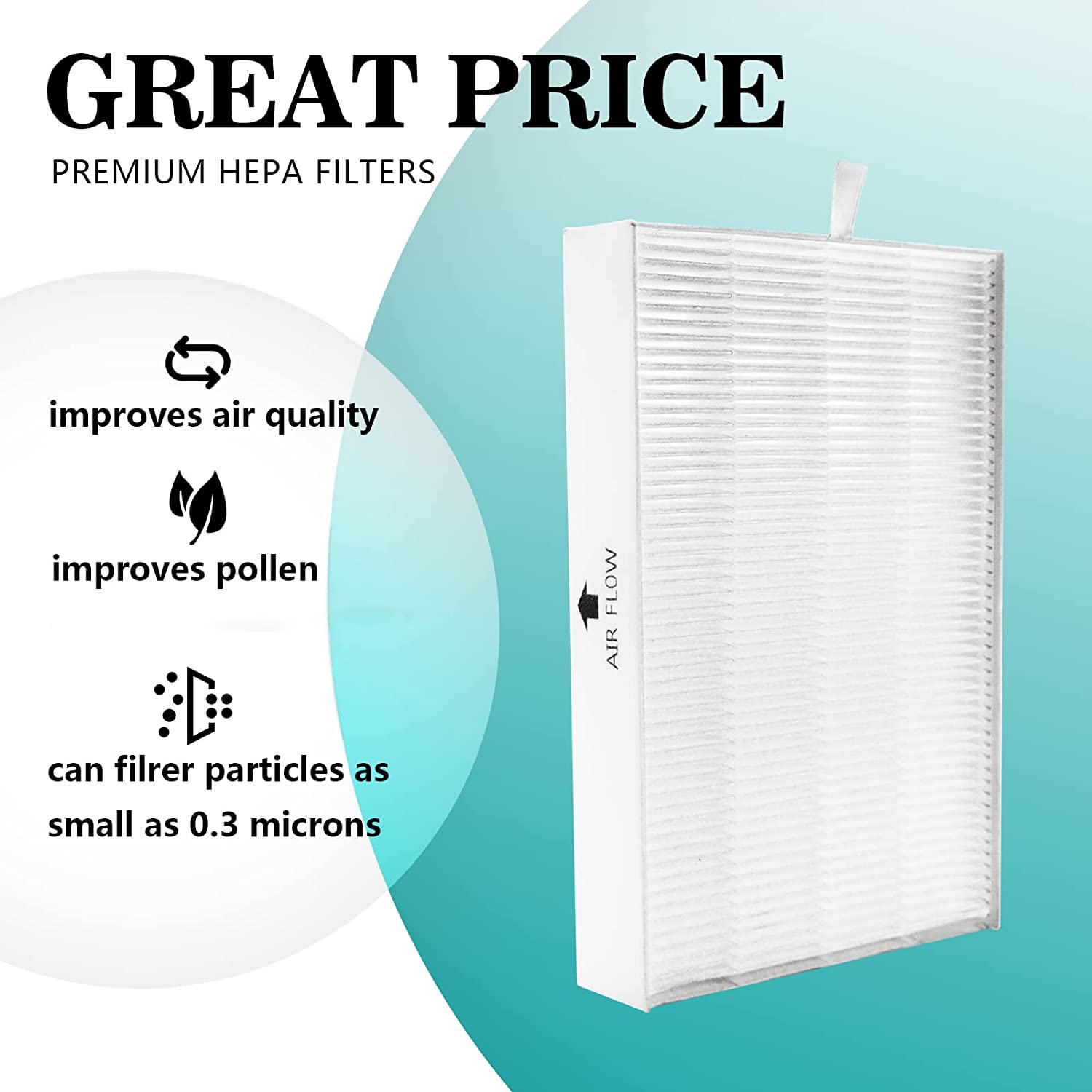 MIFLUS 6PACK Premium R True HEPA 13 Filter,Compatible with Honeywell HPA300,HPA200,HPA100,HPA090,HRF-R3,HRF-R2&HRF-R1