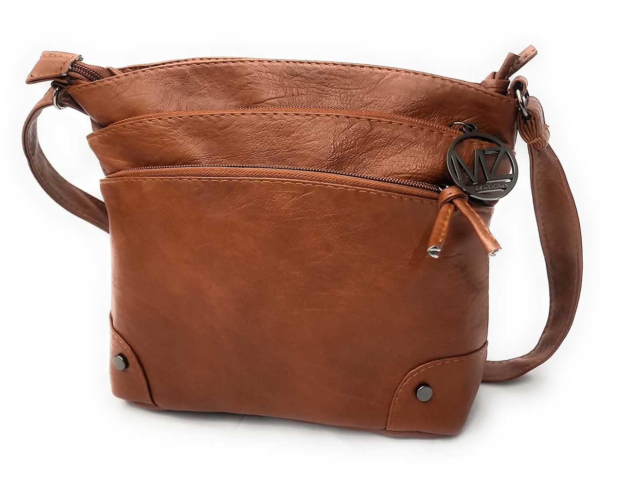 MariaKinz Soft Leather 4 Zipper Pockets Crossbody Purse and Handbag (Brown)