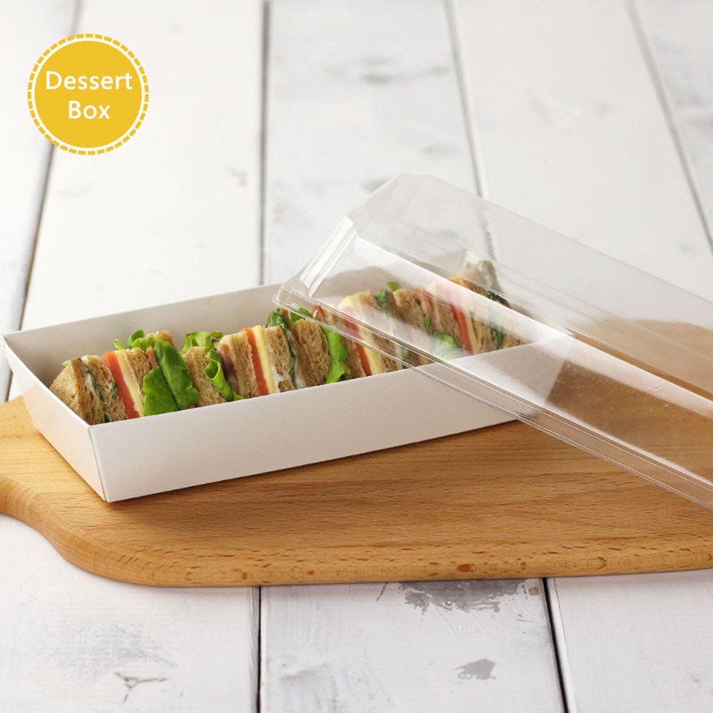 BBJ WRAPS Sandwich Kraft Paper Box with Clear Lids, Individual Charcuterie Sushi Disposable Container, Grease-Resistant and Recyclable Paper Treat Boxes for Desserts, White, 20 Sets-7.5"x3.3"x2.4"