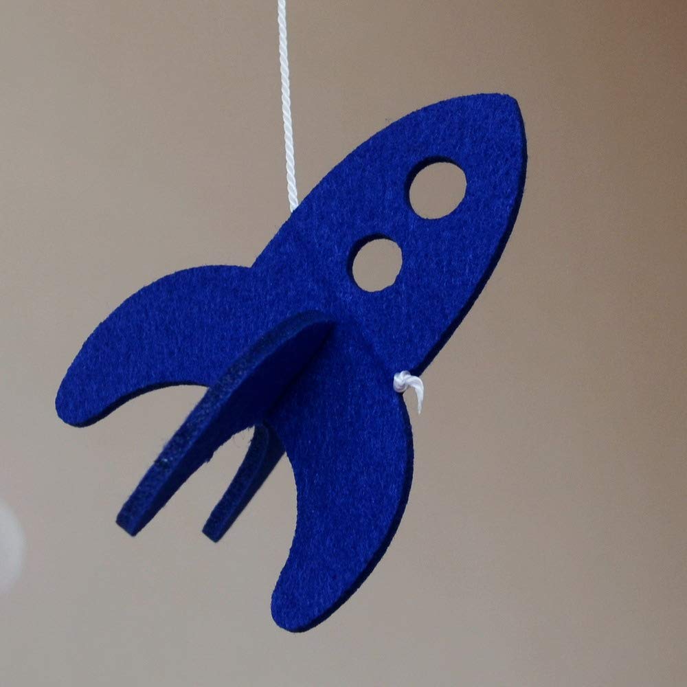 Baby Crib Mobile by Baby Sanda - Spaceships, Stars, Clouds and Moon - Navy Blue, Gray, White and Tan