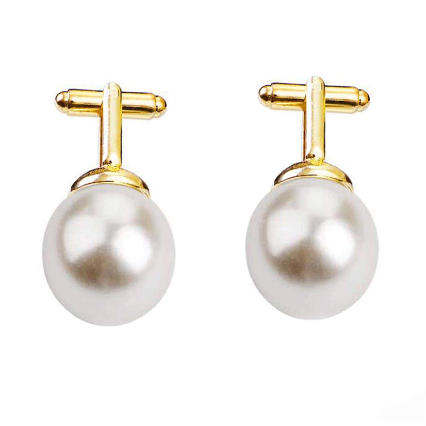 Atmneris Woman Men's Simulated Pearl Cufflinks and Studs for Shirts Business Wedding Formal Suit Cuff Link,gold