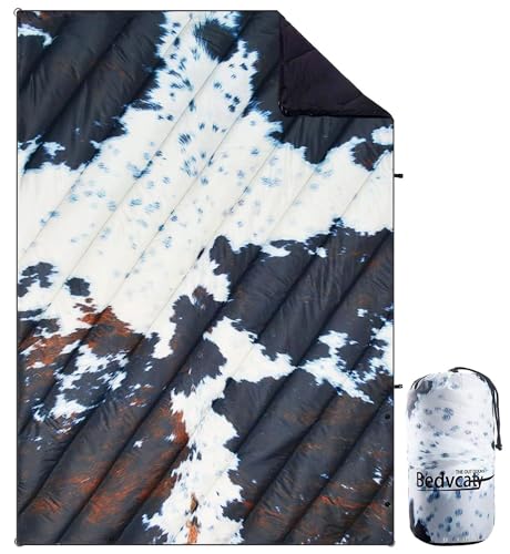 Bedvcaty Camping Blanket, Puffy Waterproof Travel Blanket, Warm Cozy Picnic Blanket, for Outdoors, Travel, and Mountain.(Cow, 78" x 56")