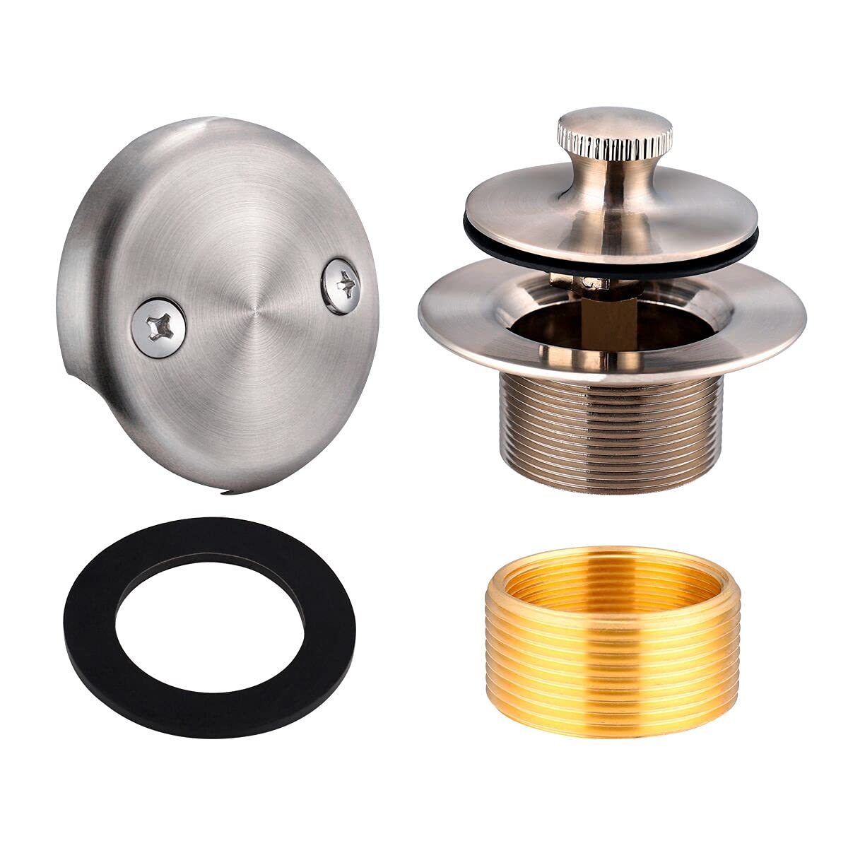Bathtub Drain Conversion Kit Assembly, Lift and Turn Tub Drain Kit, Brass Construction Easy Installation (Brushed Nickel)