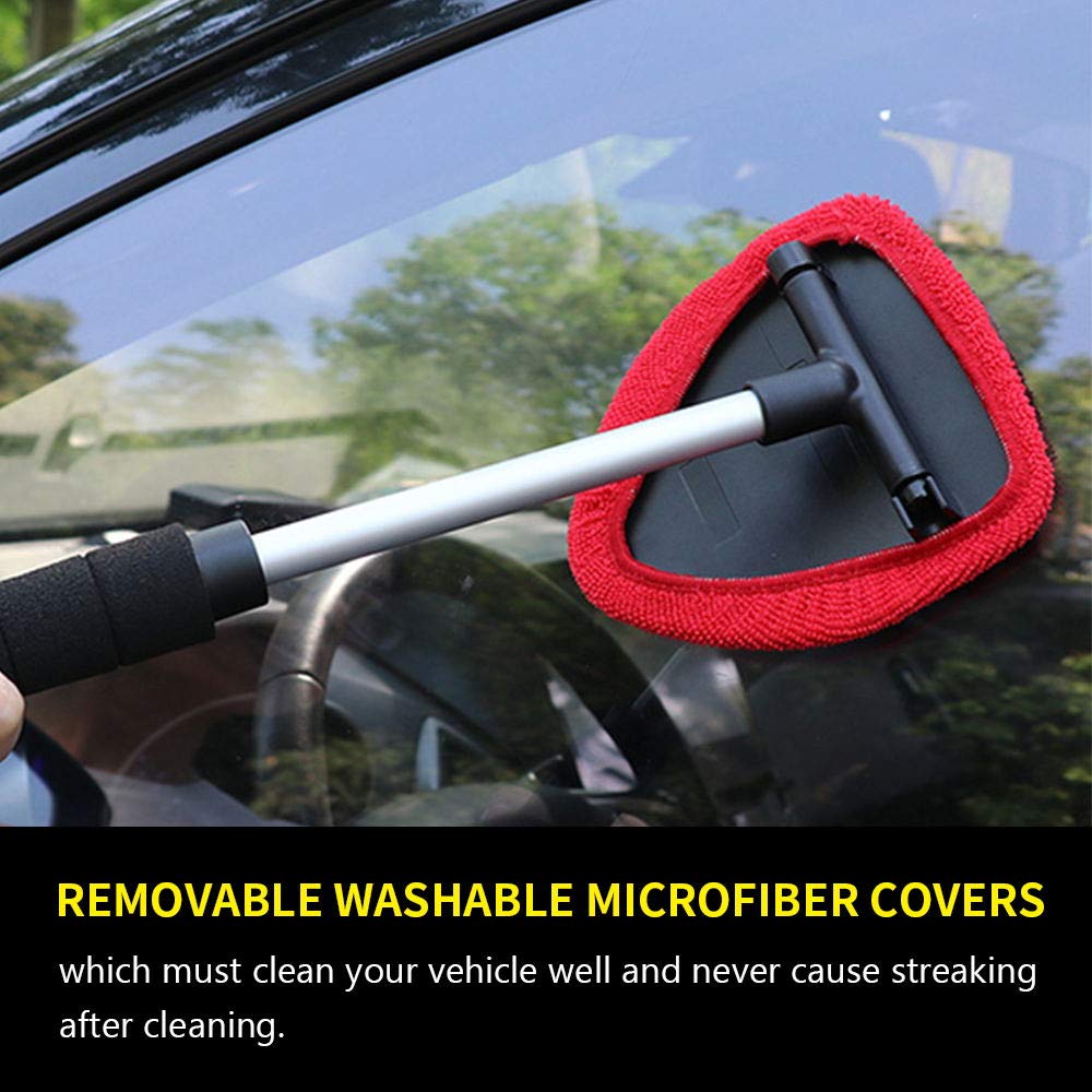 AutoEC Auto Car Windshield Cleaner, Extendable Handle Window Cleaner Brush Kit Comes with 4 Packs Washable and Reusable Pads(2 Wet Use 2 Dry Use)