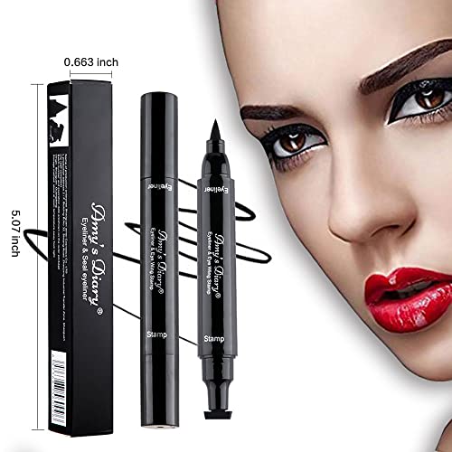 BINGBRUSH Double-Sided Liquid Stamp Eyeliner Pen, Wing Black Stamp, Waterproof, 4Pcs Set