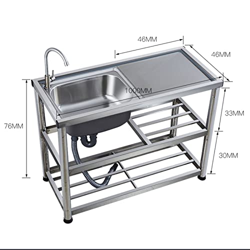 Free Standing Stainless-Steel Single Bowl, Commercial Restaurant Kitchen Sink Set w/ Faucet & Drainboard, Prep & Utility Washing Hand Basin w/ Workbench & Storage Shelves Indoor Outdoor ( Color : A )